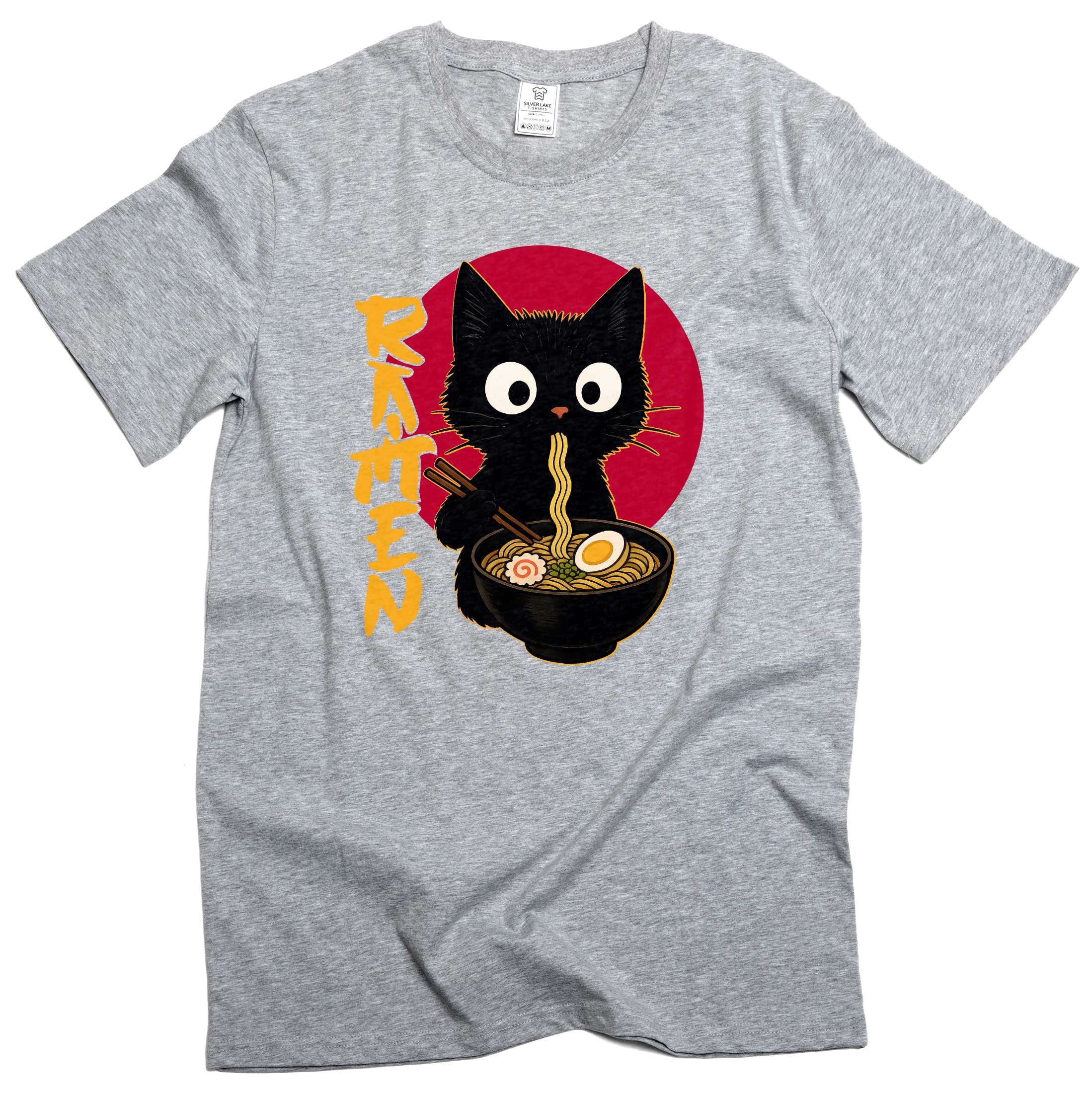 Men's Funny Ramen cat T-shirt cat eating ramen funny cat pet food Tee ...