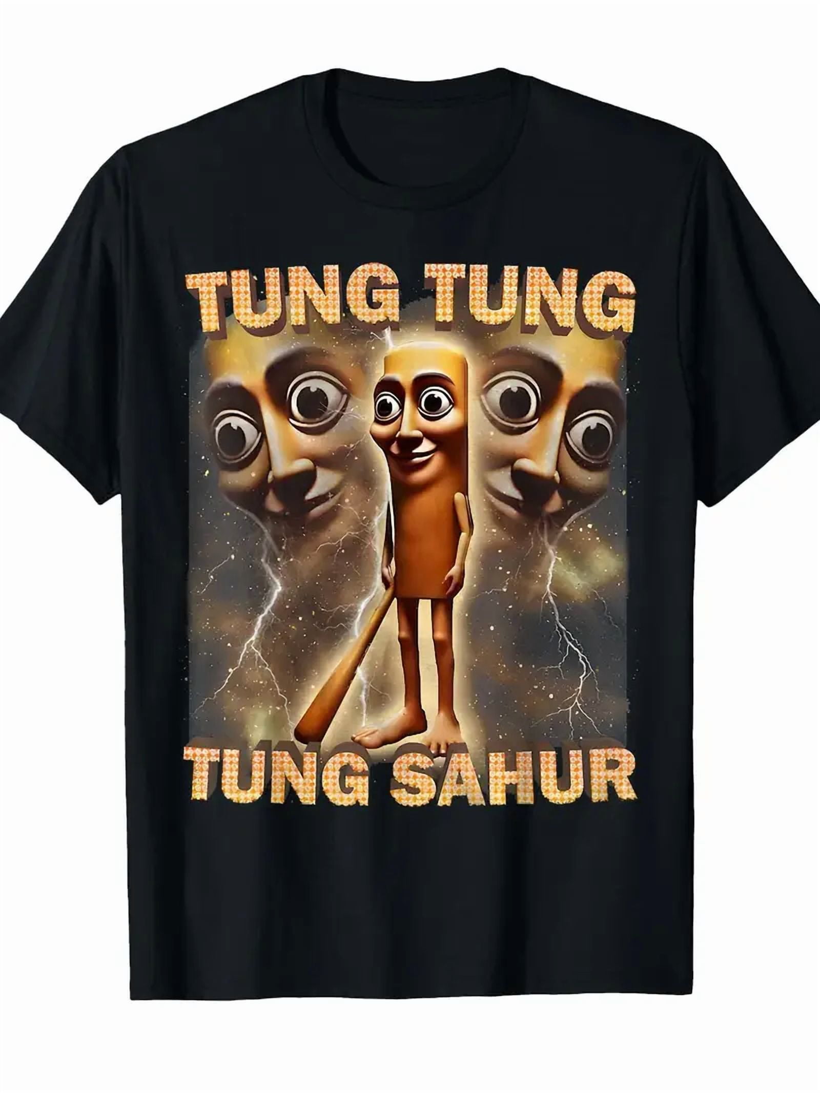 Men's Funny Tung Tung Sahur Meme Graphic T-Shirt - Crew Neck Short ...