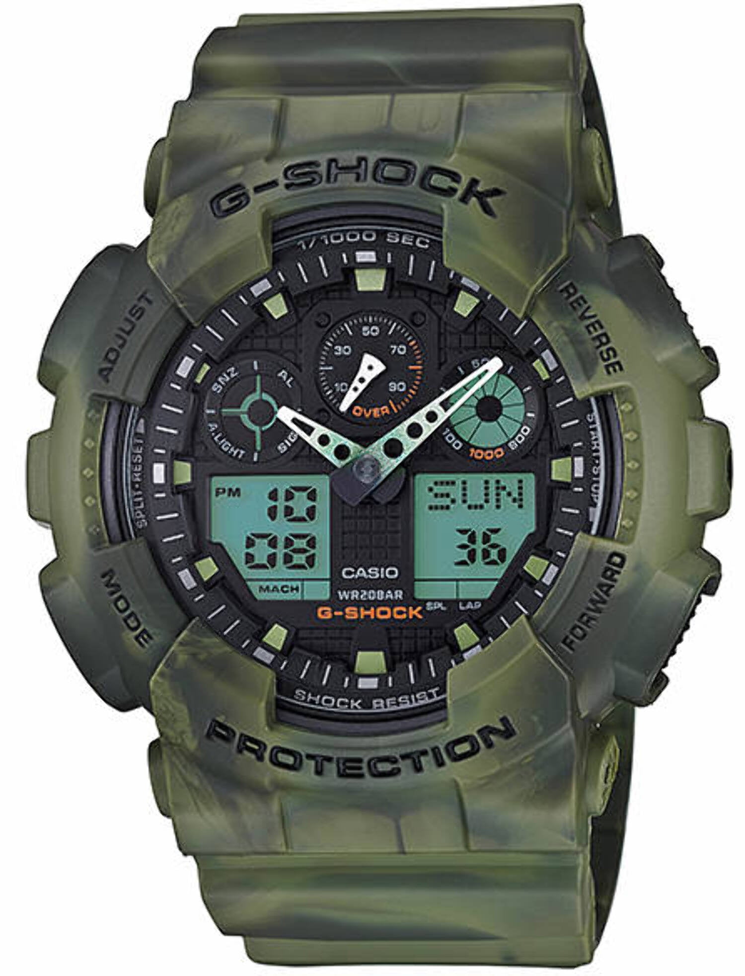 Casio G-Shock Men's Green Resin Quartz Watch, Analog-Digital Dial ...