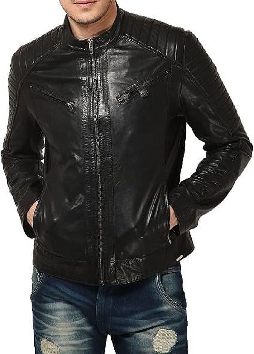 Men's Genuine Black Lambskin Leather Jacket Biker Soft Stylish Motorcycle Jacket A795 - Walmart.com