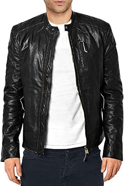 Men's Genuine Black Lambskin Leather Jacket Motorcycle Biker Jacket ...