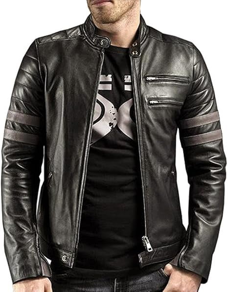 Men's Genuine Black Lambskin Leather Jacket Motorcycle Biker Jacket ...