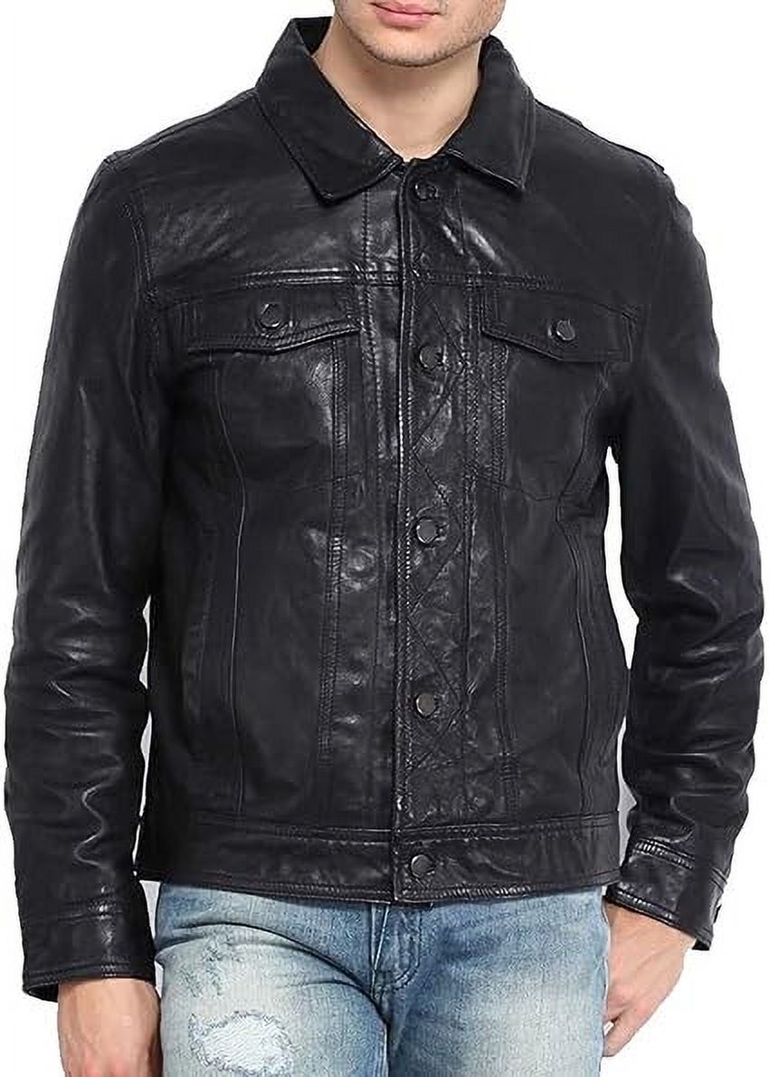 Men's Genuine Black Lambskin Leather Jacket Motorcycle Biker Jacket ...