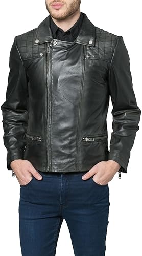 Men's Genuine Black Lambskin Leather Jacket Motorcycle Biker Jacket ...