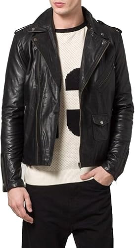 Men's Genuine Black Lambskin Leather Jacket Motorcycle Biker Jacket ...