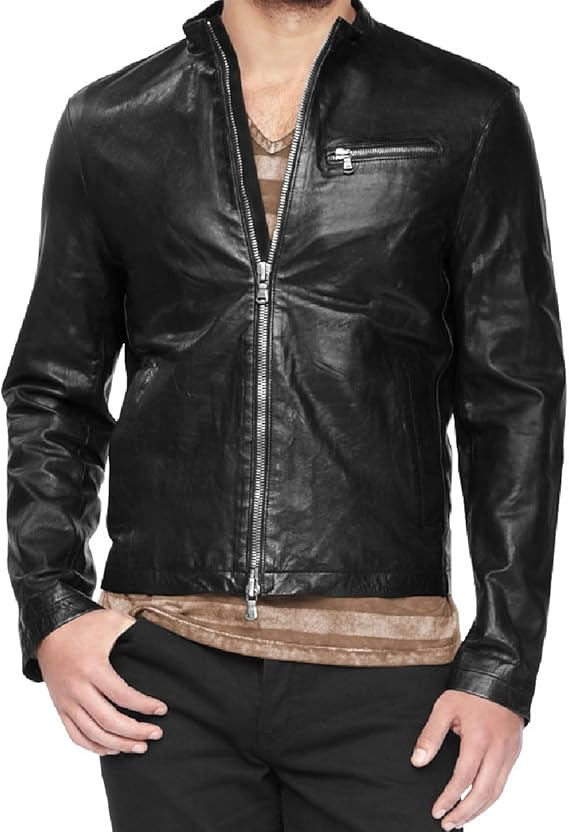 Men's Genuine Black Lambskin Leather Jacket Motorcycle Biker Jacket ...