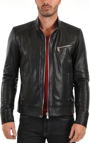 Men's Genuine Black Lambskin Leather Jacket Slim fit Biker Motorcycle jacket A363 - Walmart.com
