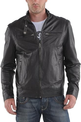 Men's Genuine Black Lambskin Leather Jacket Slim fit Biker Motorcycle ...