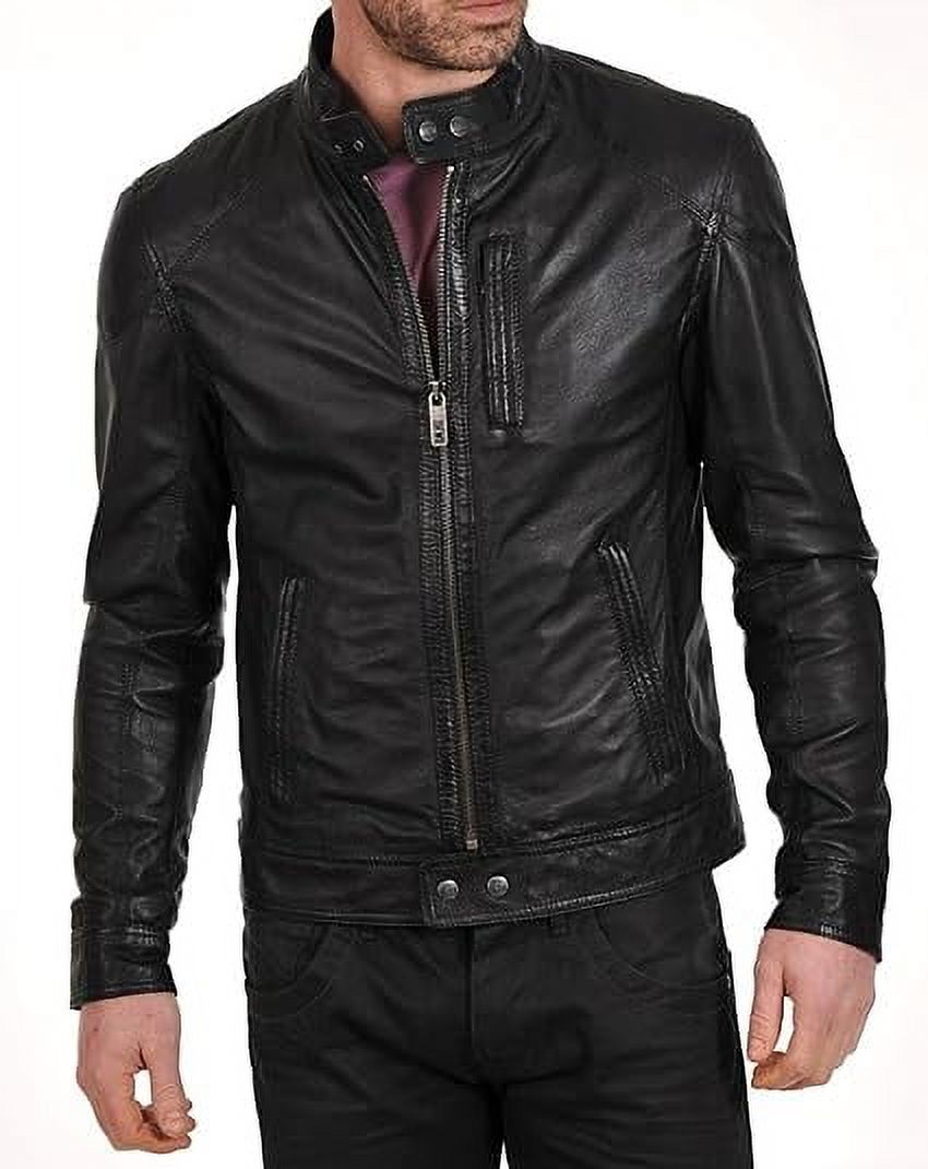 Men's Genuine Black Lambskin Leather Jacket Slim fit Biker Motorcycle jacket A767 - Walmart.com
