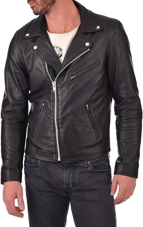 Men's Genuine Black Lambskin Leather Jacket Slim fit Moto Biker jacket ...