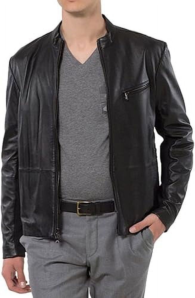 Men's Genuine Black Lambskin Leather Jacket Slim fit Moto Biker jacket ...