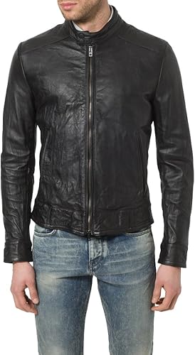 Men's Genuine Black Lambskin Leather Jacket Slim fit Moto Biker jacket ...