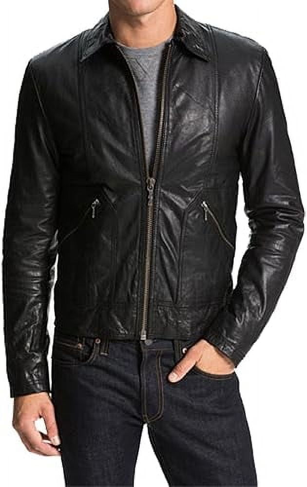 Men's Genuine Black Lambskin Leather Jacket Slim fit Motorcycle jacket A723 - Walmart.com