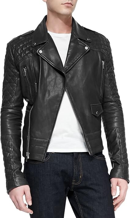 Men's Genuine Black Lambskin Quilted Leather Jacket Slim fit Biker ...