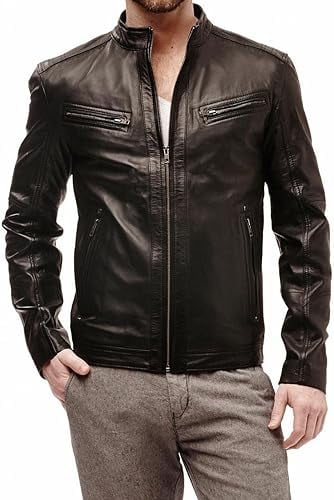 Men's Genuine Lambskin Brown Leather Jacket Biker Soft Stylish Motorcycle Jacket A630 - Walmart.com