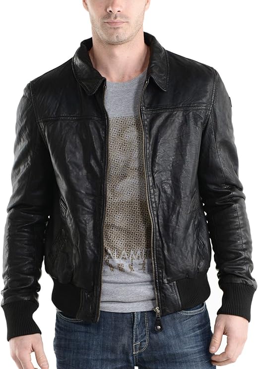 Men's Genuine Lambskin Leather Black Jacket Slim fit Moto Biker jacket A892 - Walmart.com