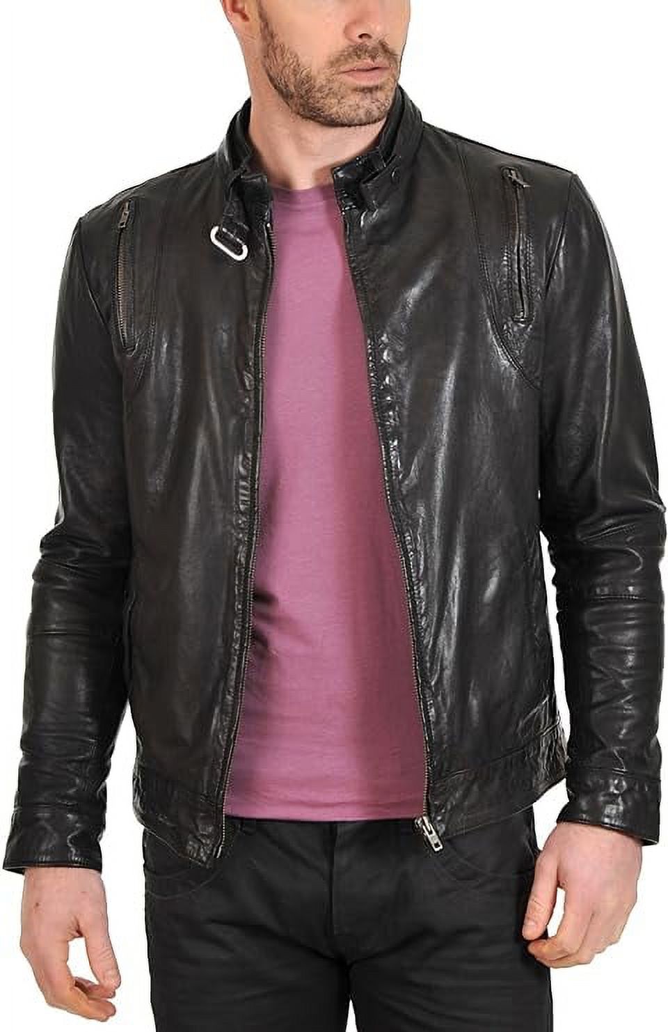 Men's Genuine Lambskin Leather Jacket Biker Soft Stylish Blue Motorcycle Jacket A036 - Walmart.com