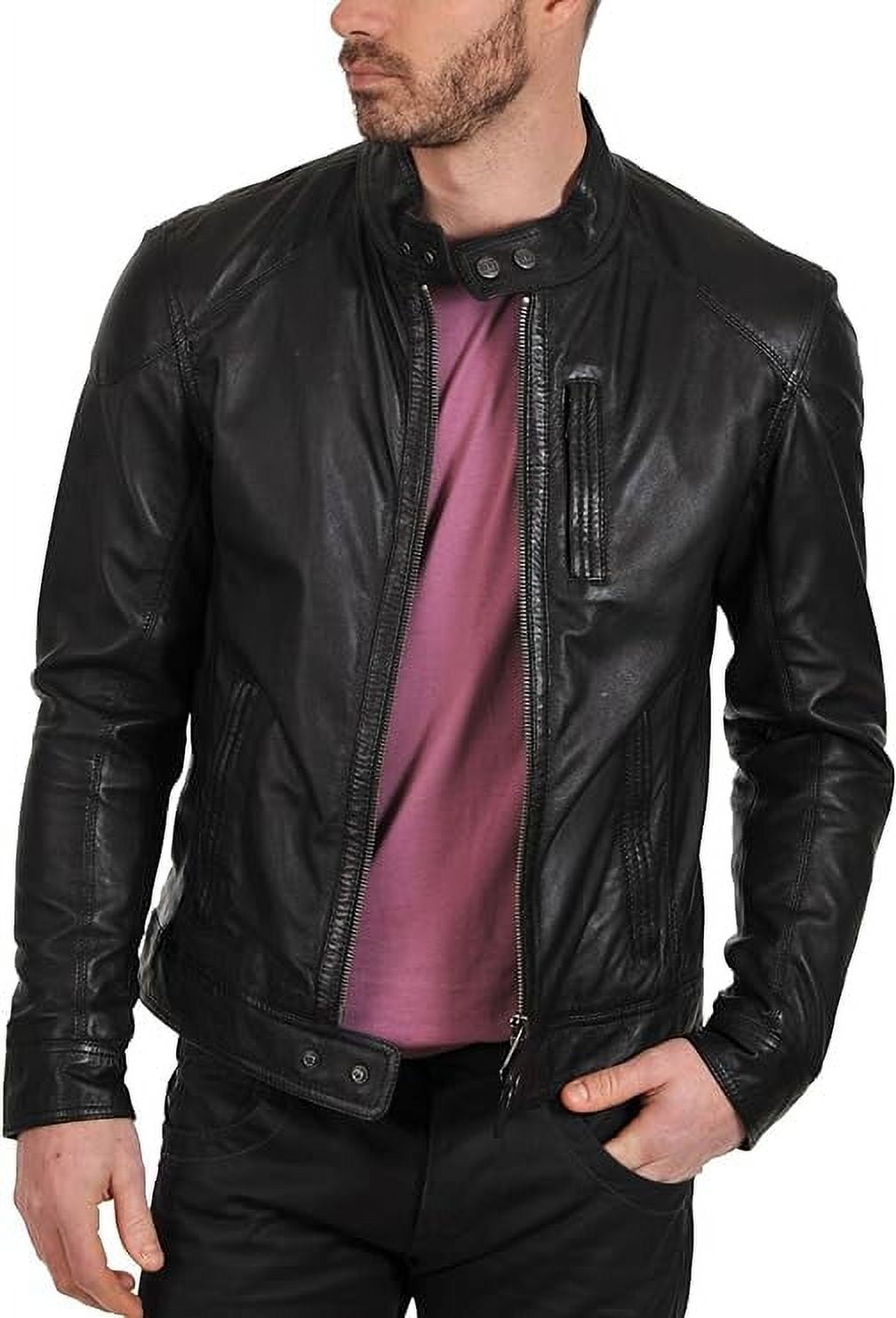 Men's Genuine Lambskin Leather Jacket Biker Soft Stylish Blue ...