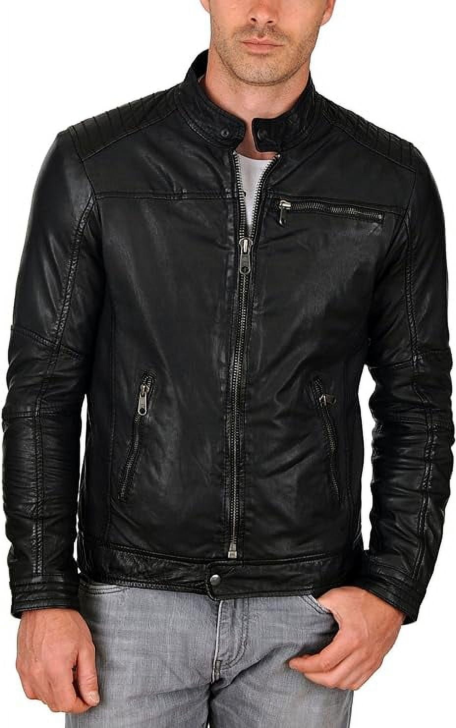 Men's Genuine Lambskin Leather Jacket Biker Soft Stylish Blue Motorcycle Jacket A040 - Walmart.com