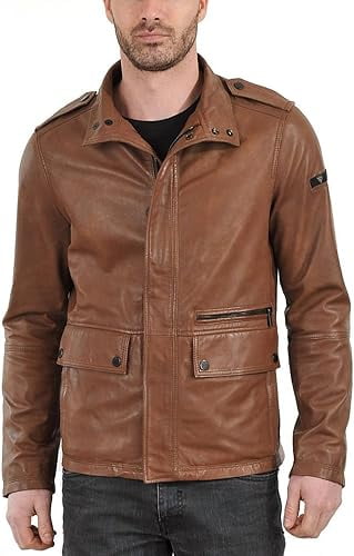 Men's Genuine Lambskin Leather Jacket Biker Soft Stylish Brown ...