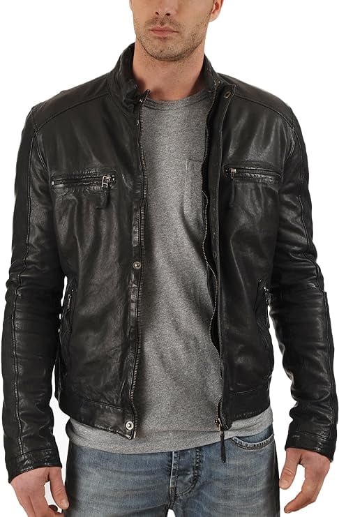Men's Genuine Lambskin Leather Jacket Biker Soft Stylish Motorcycle Jacket A002 - Walmart.com