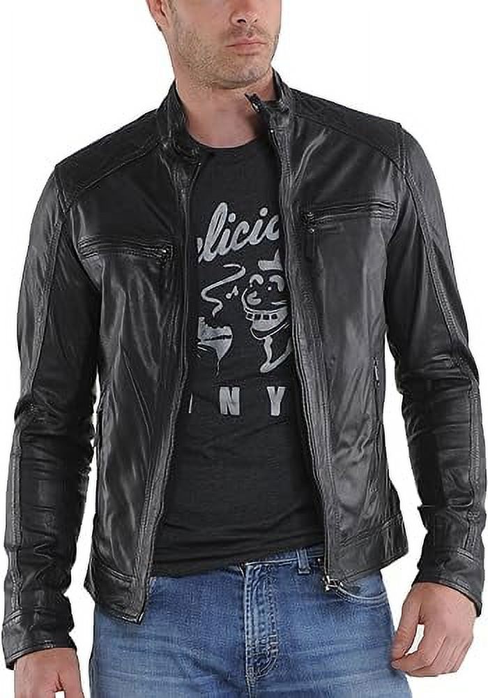 Men's Genuine Lambskin Leather Jacket Biker Soft Stylish Motorcycle Jacket A008 - Walmart.com