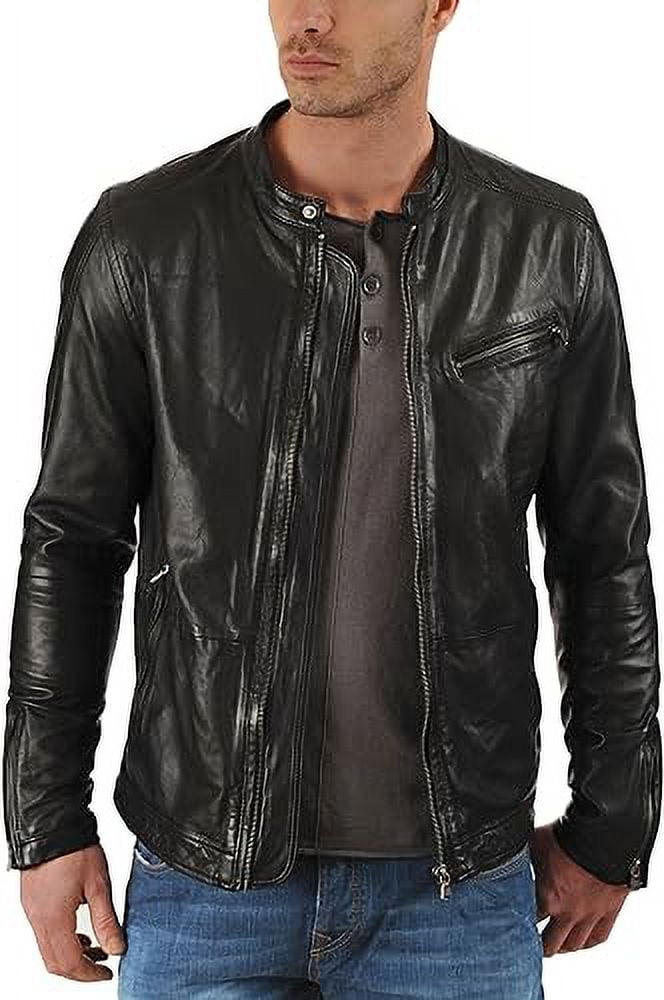 Men's Genuine Lambskin Leather Jacket Biker Soft Stylish Motorcycle Jacket MJF012 - Walmart.com