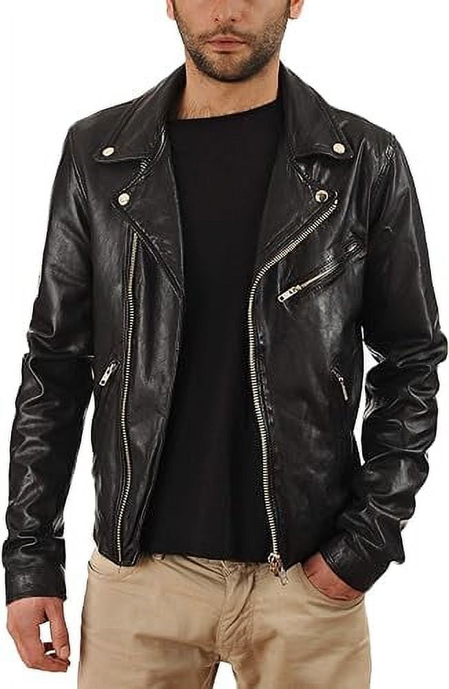 Men's Genuine Lambskin Leather Jacket Biker Soft Stylish Motorcycle Jacket MJF014 - Walmart.com