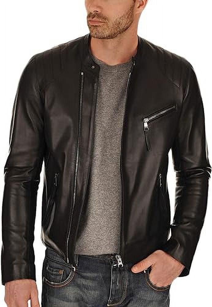 Men's Genuine Lambskin Leather Jacket Biker Soft Stylish Motorcycle Jacket MJF018 - Walmart.com