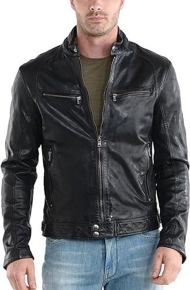 Men's Genuine Lambskin Leather Jacket Biker Soft Stylish Motorcycle Jacket MJF050 - Walmart.com