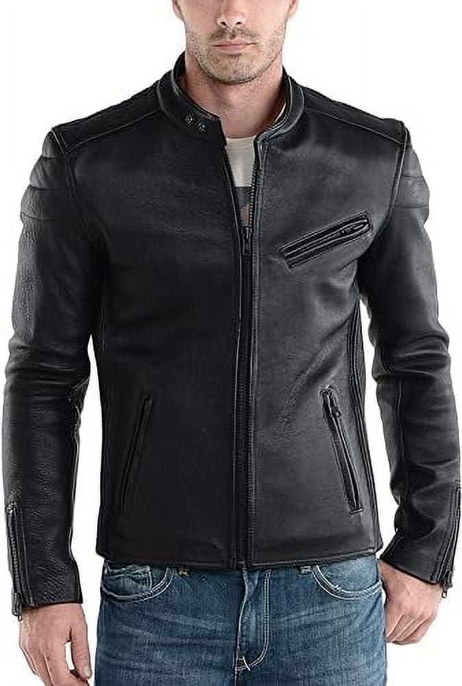 Men's Genuine Lambskin Leather Jacket Biker Soft Stylish Motorcycle Jacket MJF053 - Walmart.com