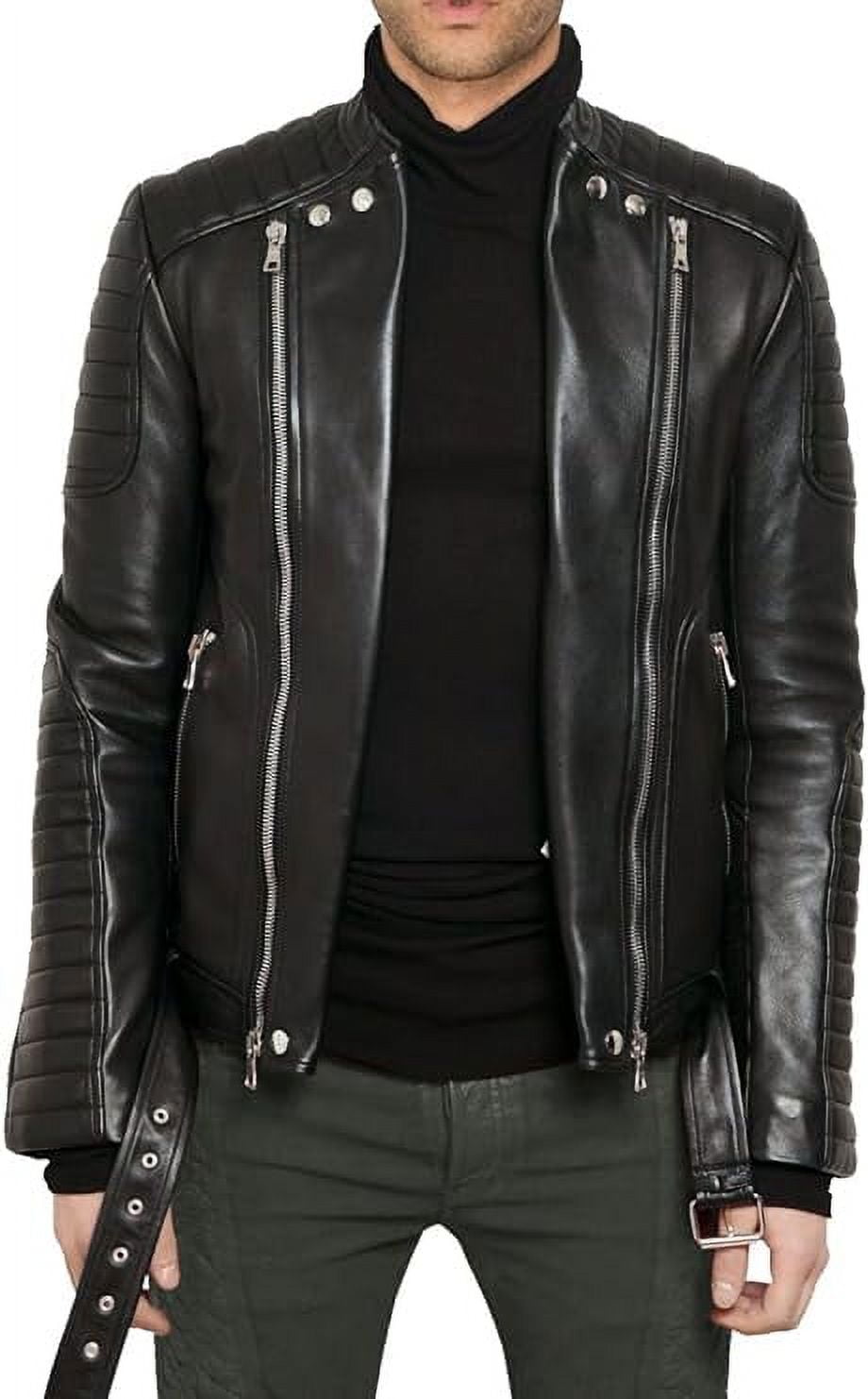 Men's Genuine Lambskin Leather Jacket Slim fit Biker Motorcycle jacket A073 - Walmart.com