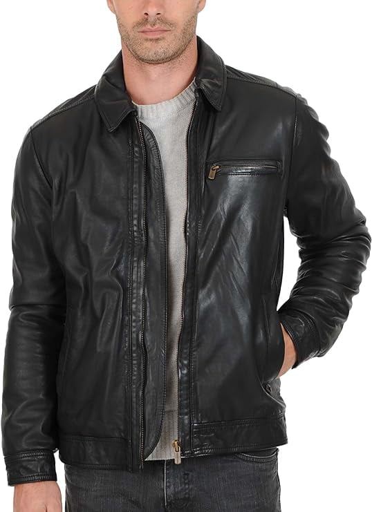 Men's Genuine Lambskin Leather Jacket Slim fit Biker Motorcycle jacket ...