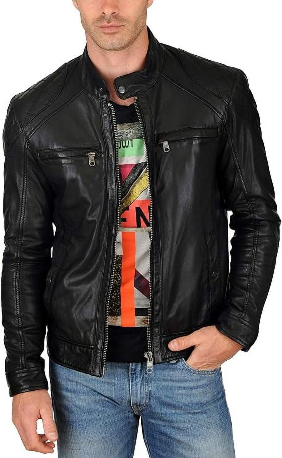 Men's Genuine Lambskin Leather Jacket Slim fit Biker Motorcycle jacket A075 - Walmart.com