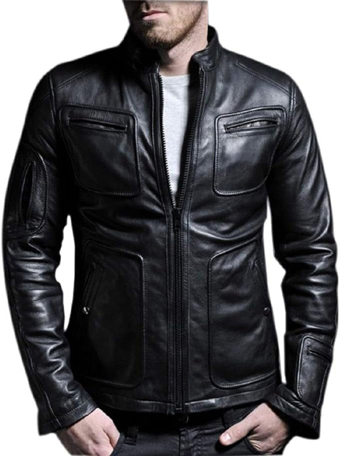 Men's Genuine Lambskin Leather Jacket Slim fit Biker Motorcycle jacket A077 - Walmart.com