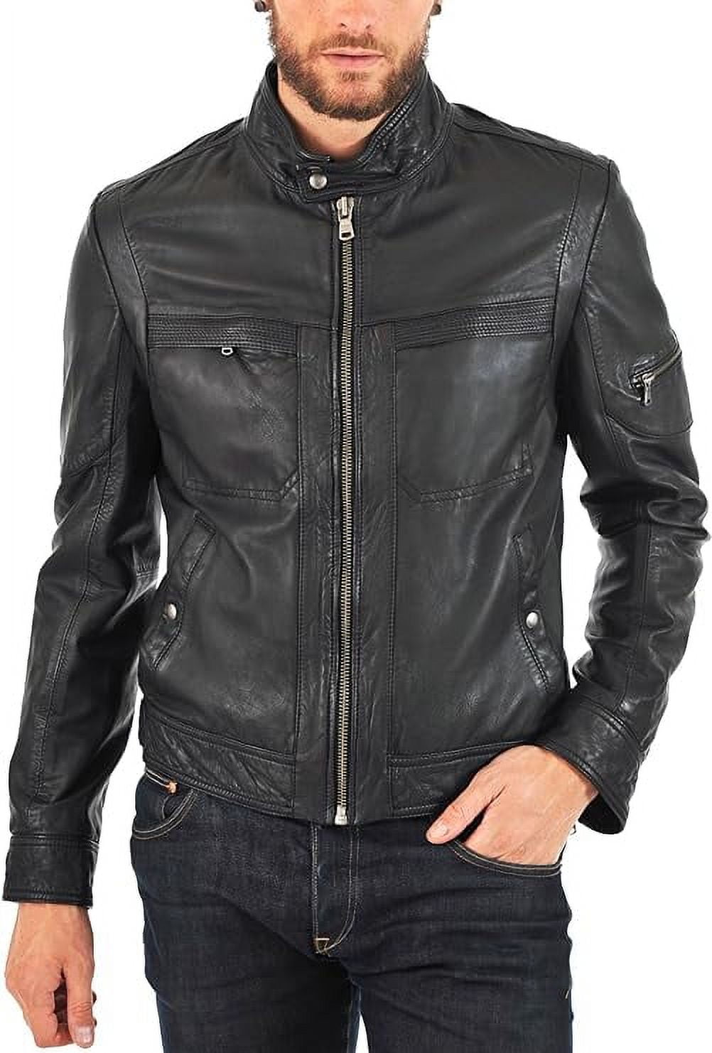 Men's Genuine Lambskin Leather Jacket Slim fit Biker Motorcycle jacket A079 - Walmart.com