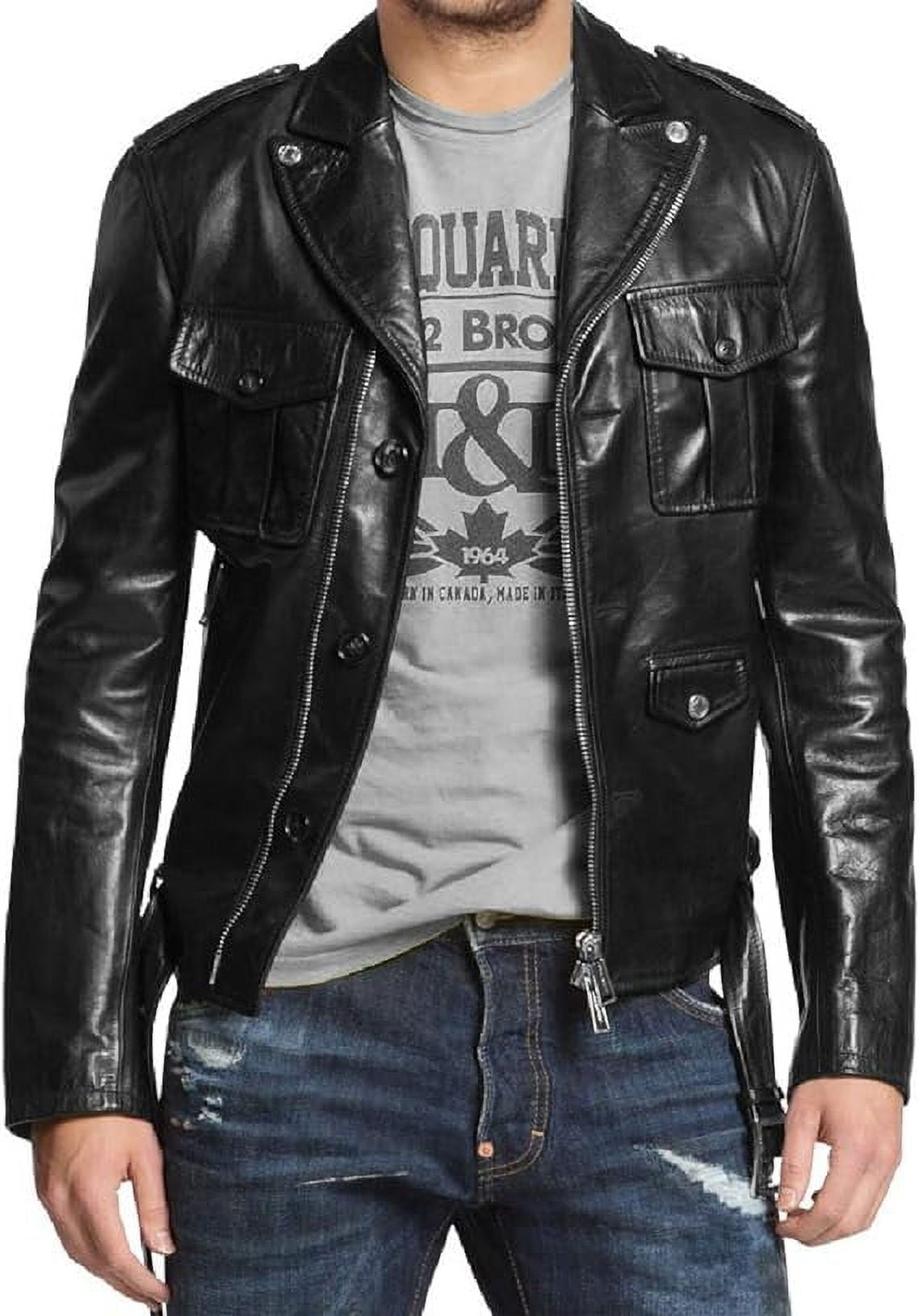 Men's Genuine Lambskin Leather Jacket Slim fit Motorcycle jacket A062 - Walmart.com