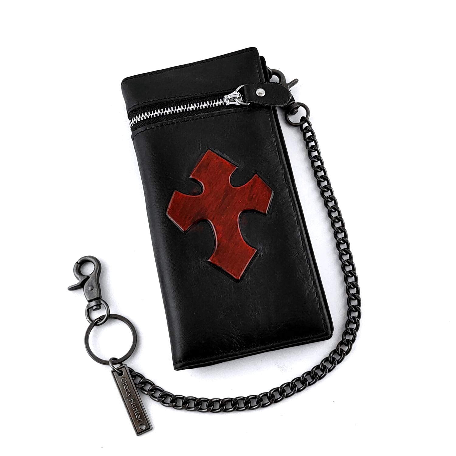 Men's Genuine Leather Black Card/Money Gothic Cross Wallet with Chain ...