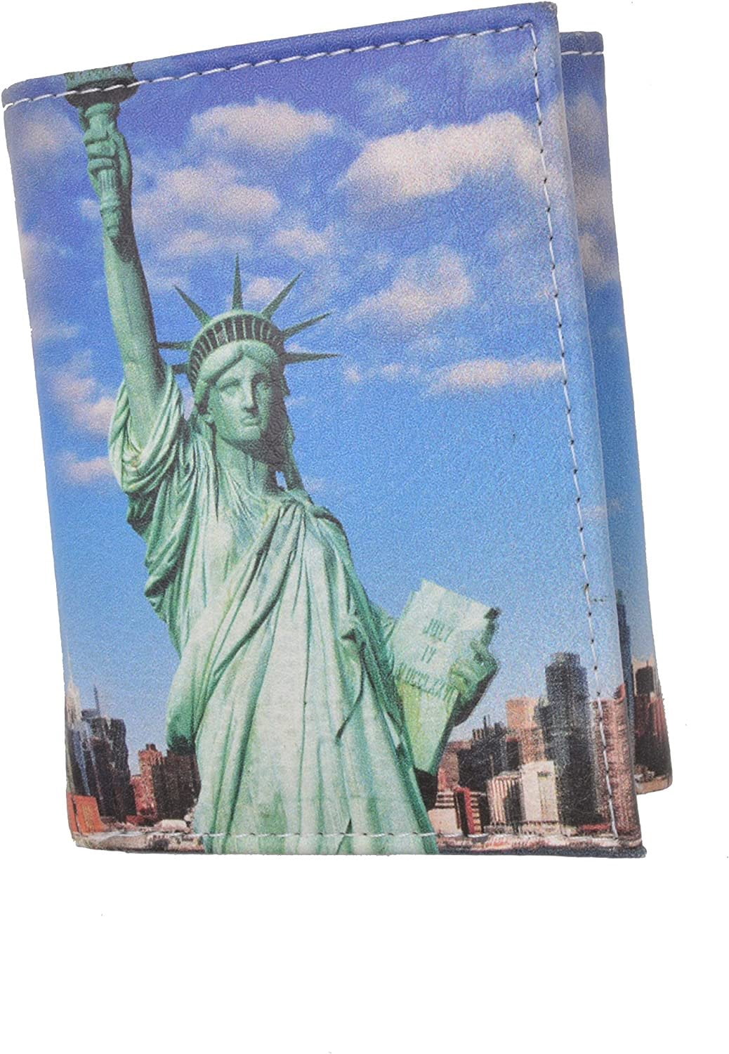 Men's Genuine Leather Center Flap Credit Card ID Holder Trifold Statue ...