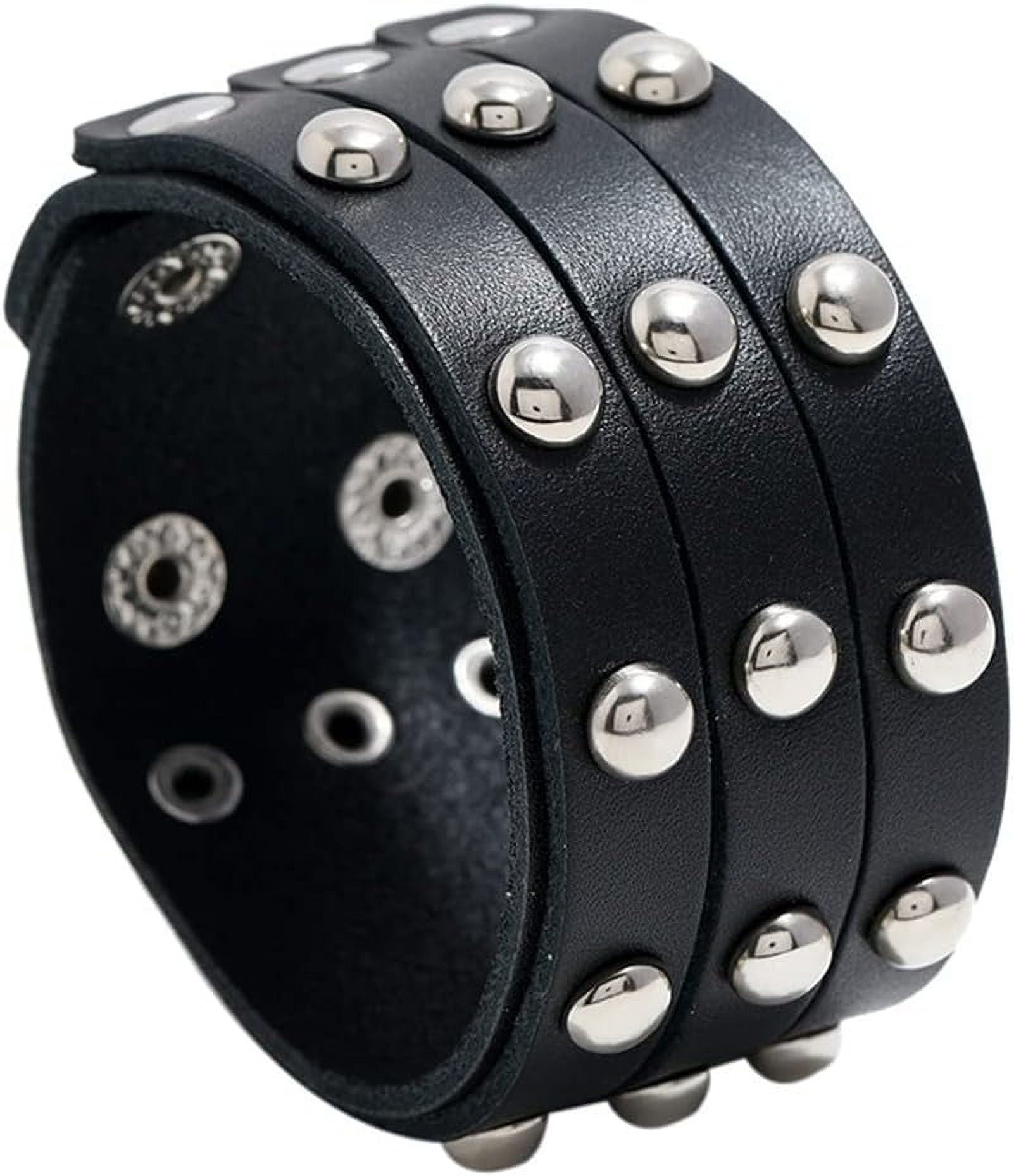 Men's Genuine Leather Cuff Punk Metal Rock Bracelets for Men Women ...