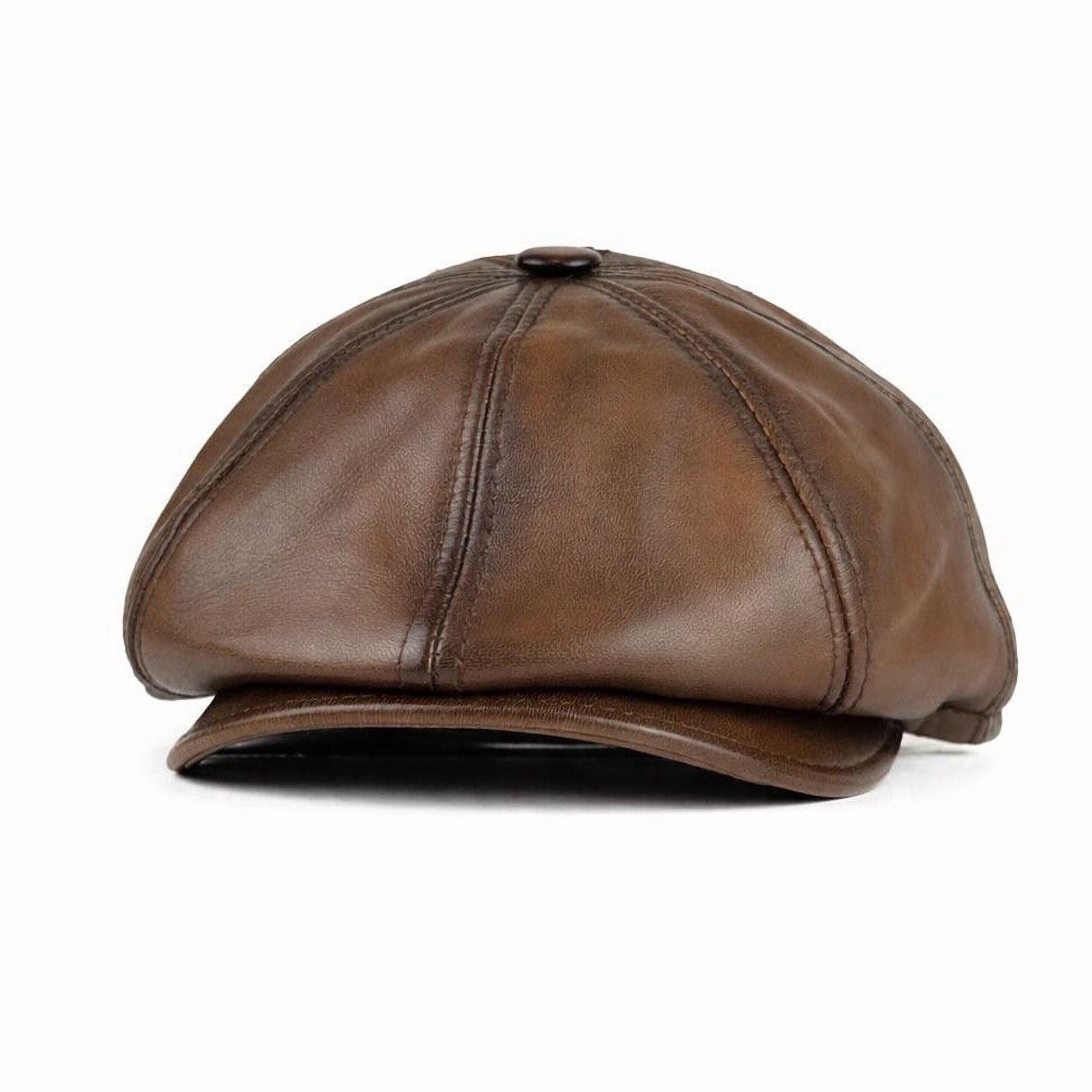 Men’s Genuine Leather Flat Cap – Classic Newsboy Ivy Hat, Warm Lined ...