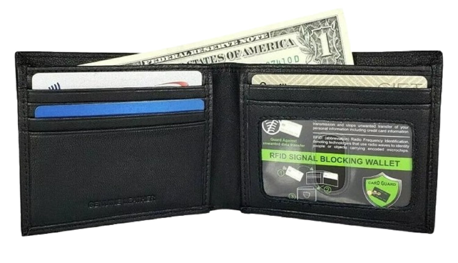 Genuine Leather RFID Security Black Billfold Men's Wallet with Box ...