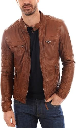 Men's Genuine Tan Lambskin Leather Jacket Biker Soft Stylish Motorcycle Jacket A458 - Walmart.com