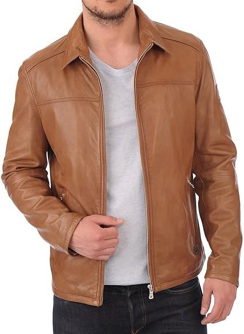 Men's Genuine Tan Lambskin Leather Jacket Slim fit Biker Motorcycle jacket A460 - Walmart.com
