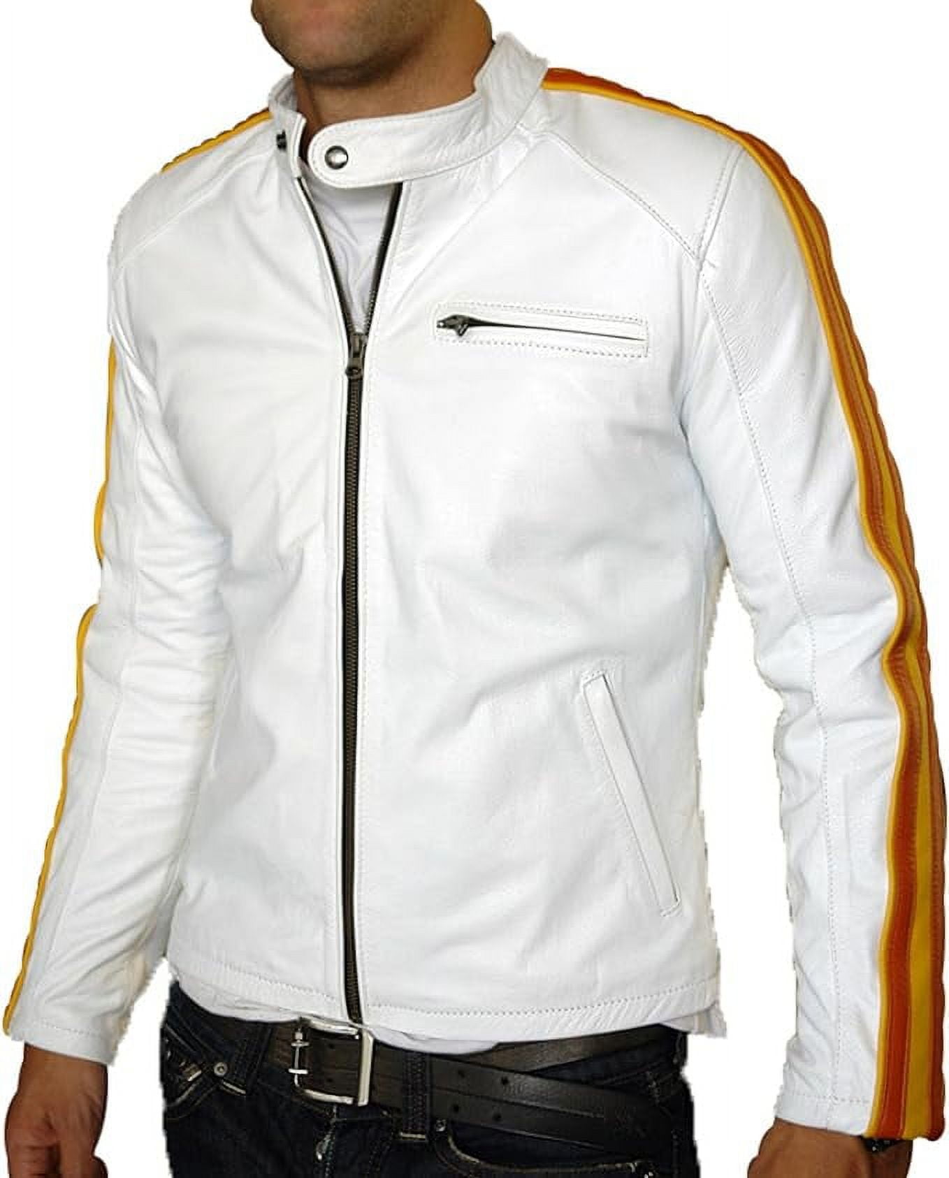 Men's Genuine White Lambskin Leather Jacket Slim fit Motorcycle jacket ...