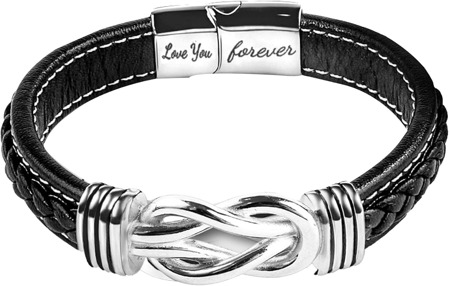 Men's Gift Leather Infinity Bracelet, Black Woven Leather Bracelet ...