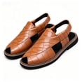 Men's Glossy Grid Embossed Split Toe Back Strap Leather Casual Sandals ...