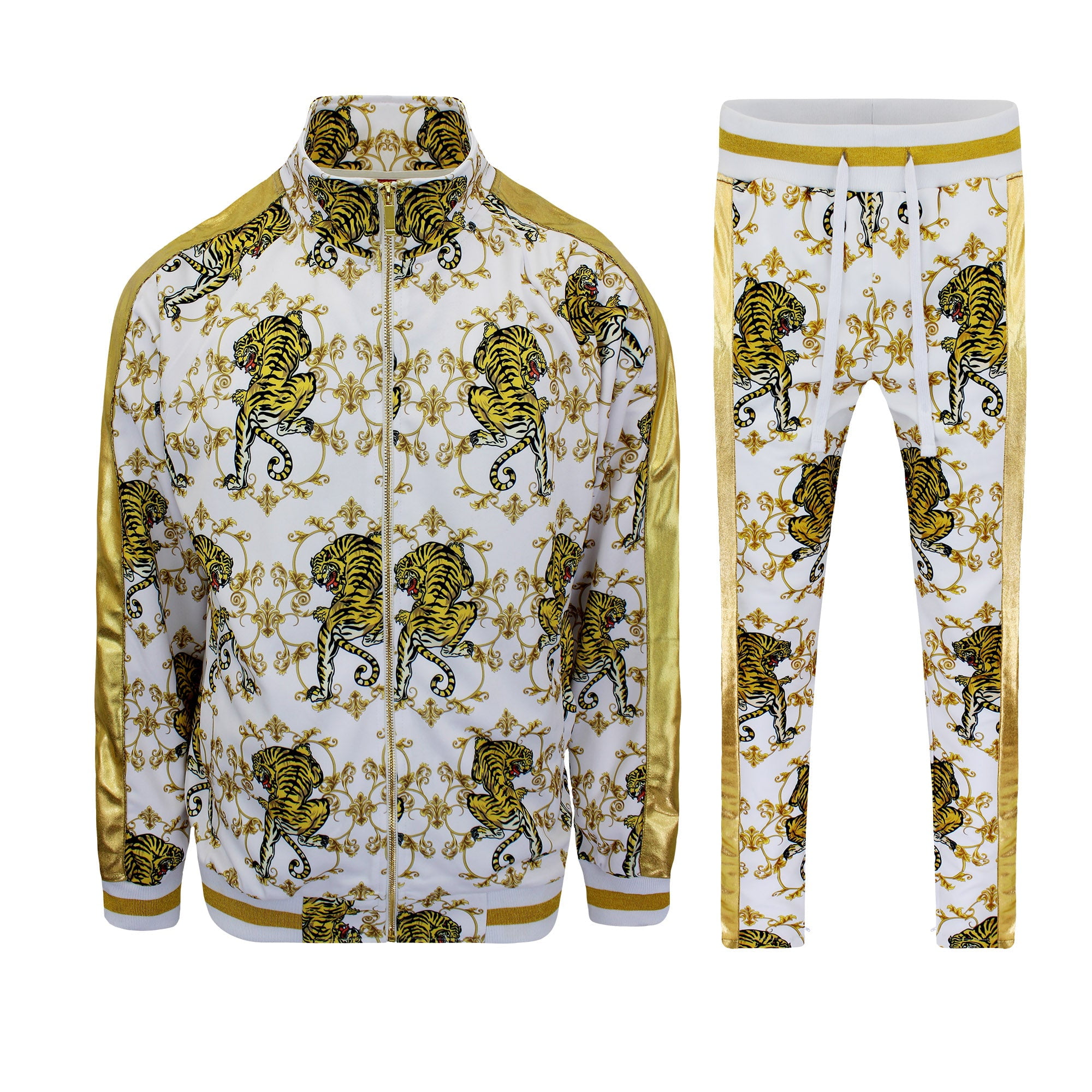 Men's Gold Accent Tiger Print Track Suits 2 Piece Sweatsuit Set ST556 ...