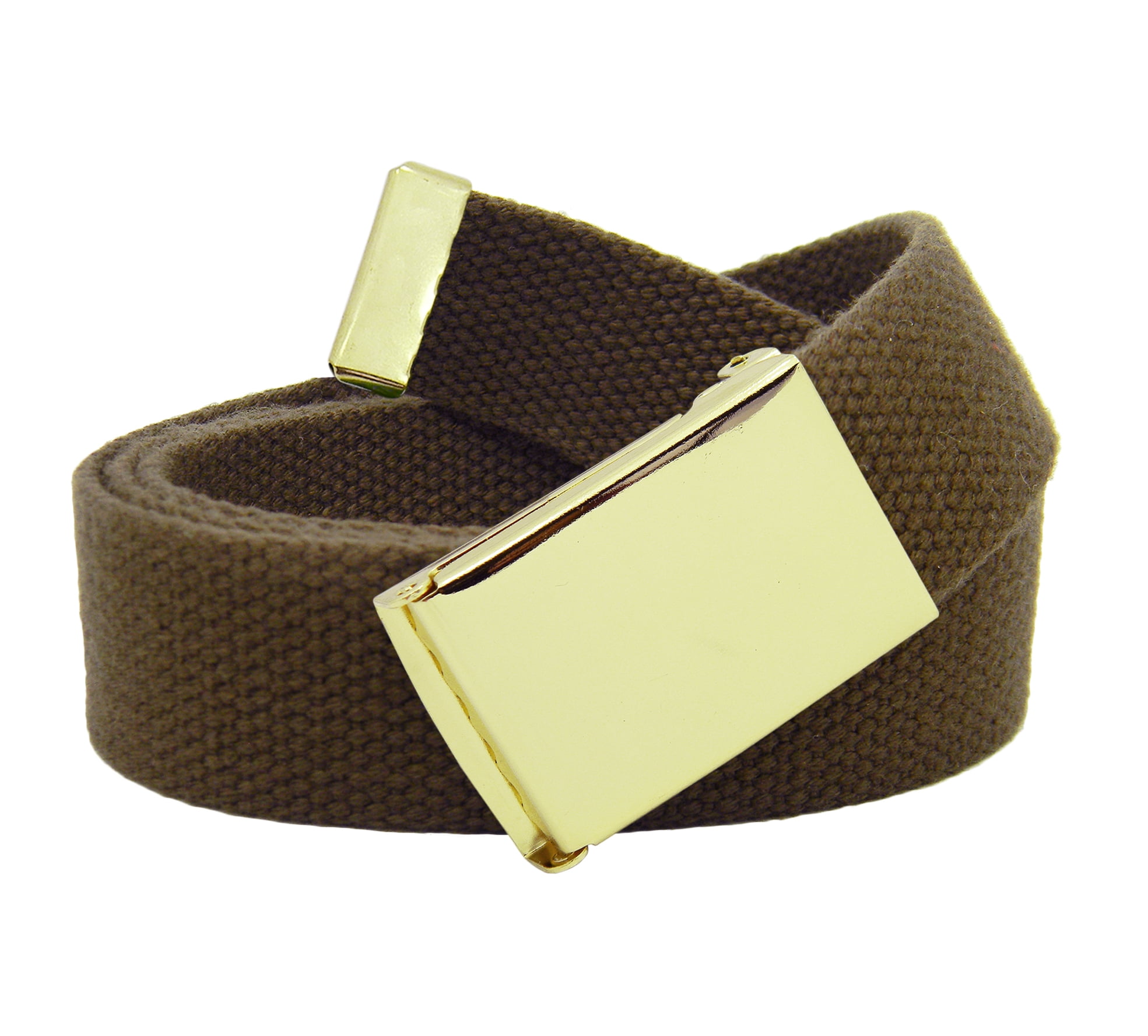 Men's Gold Military Flip Top Belt Buckle with Canvas Web Belt Large ...