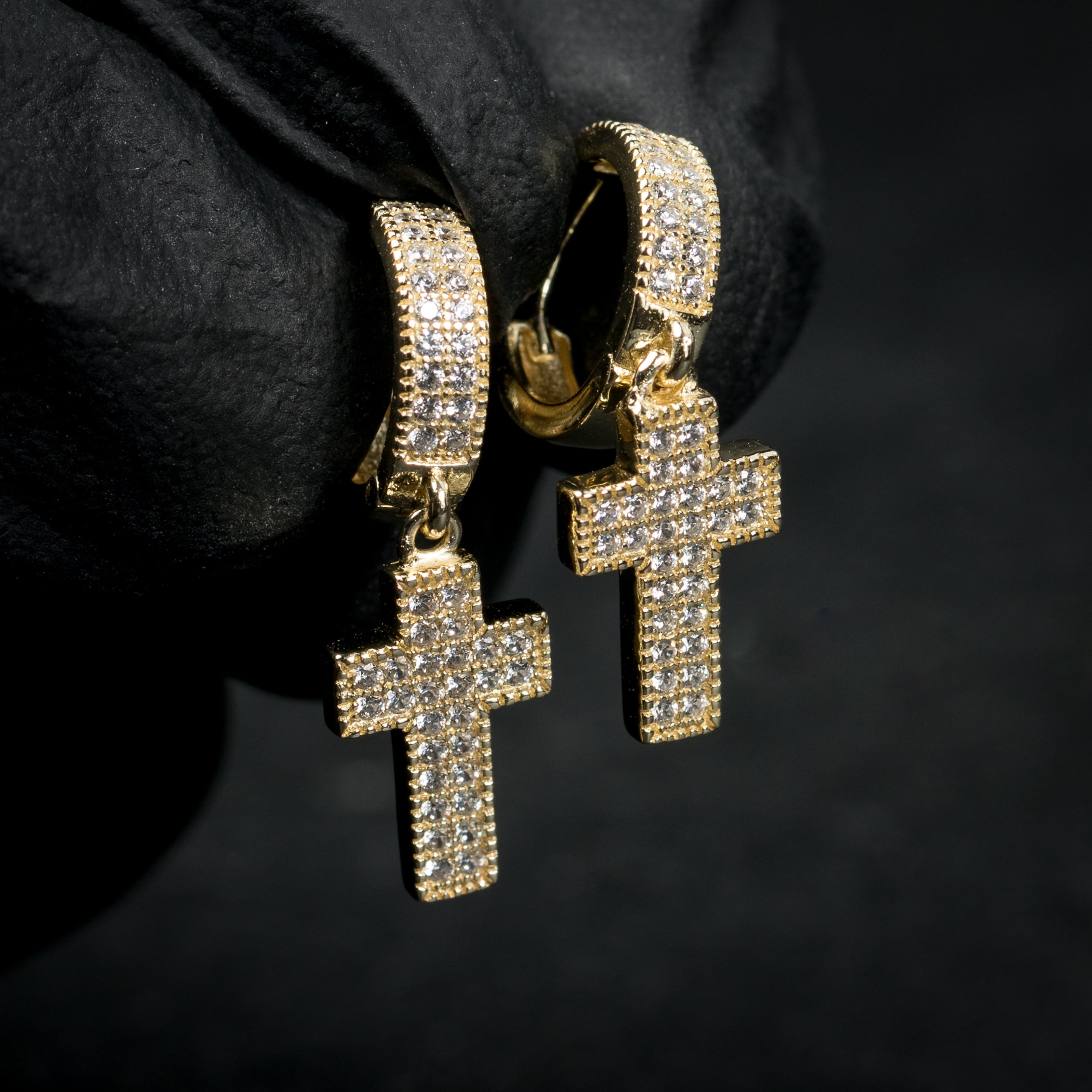 Men's Real Jewelry: Gold Plated 925 Sterling Silver Cross Hoop Earrings ...